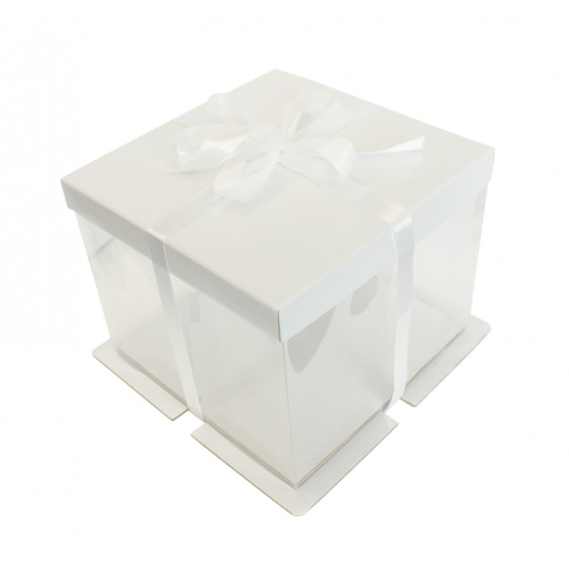Transparent cake box (white)- 30x30x25 cm - Smagukepti.lt